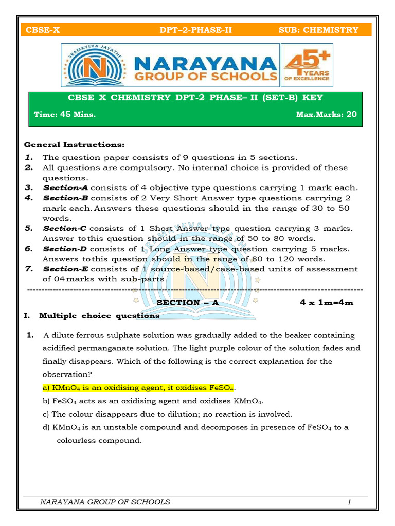 CLASS-X - CHEMISTRY - DPT-2 - PHASE-II - (SET-B) - 16-11-2024 - Key | PDF | Rust | Galvanization
