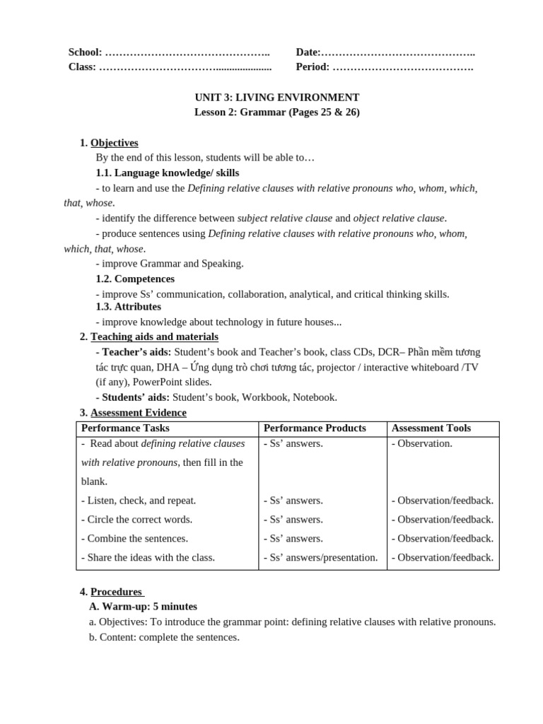 Unit 3 - Lesson 1.2 - Grammar - Pages 25 & 26 | PDF | Subject (Grammar ...