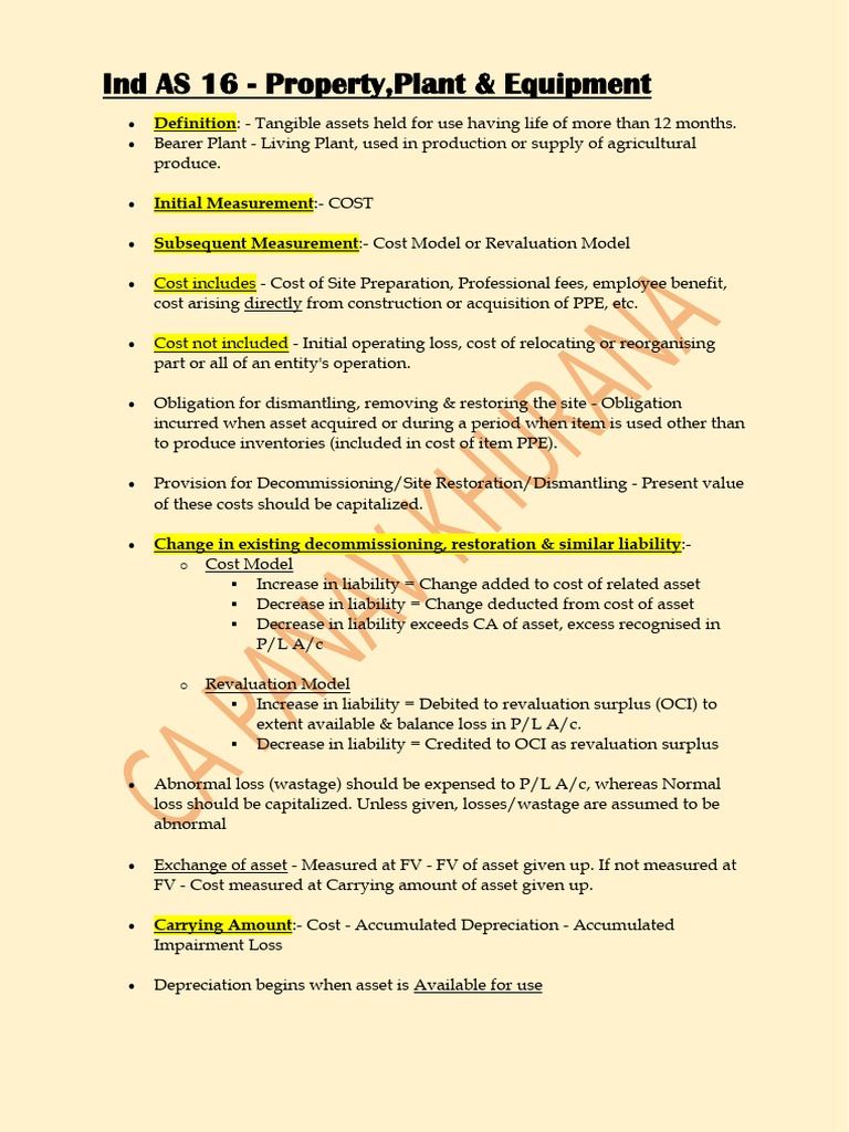 Ind AS 16 Overview PK Notes | PDF | Depreciation | Fair Value