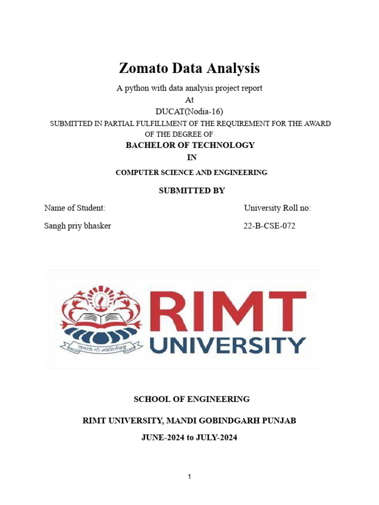 Zomato Data Analysis | PDF | Databases | Computing Zomato Data Analysis | PDF | Databases | Computing
