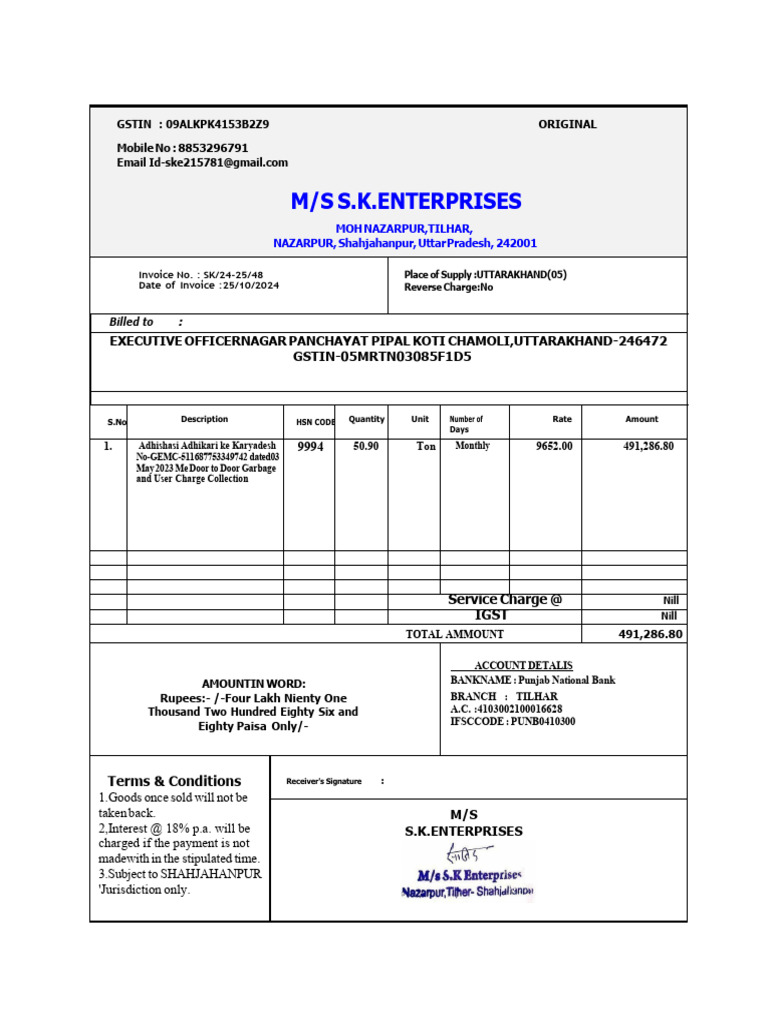 Invoice for Garbage Collection Services | PDF