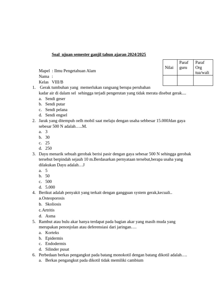 Soal IPA Kelas VIII Semester Ganjil | PDF | Sains & Matematika