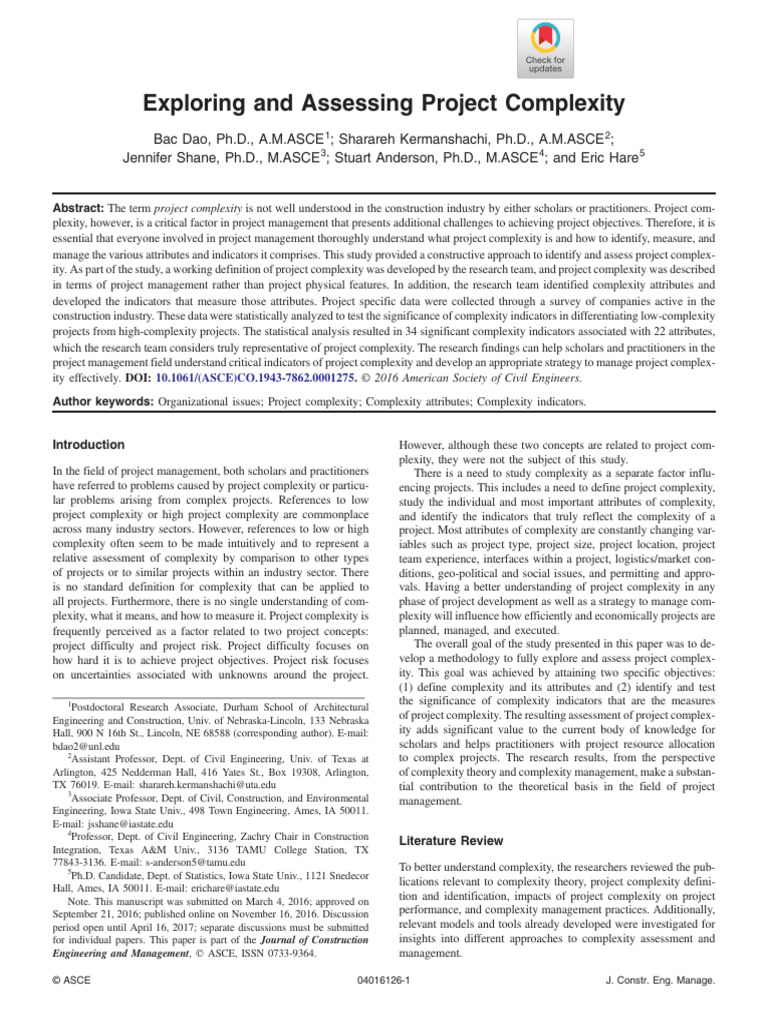 Exploring and Assessing Project Complexity | PDF | Complexity | Project Management