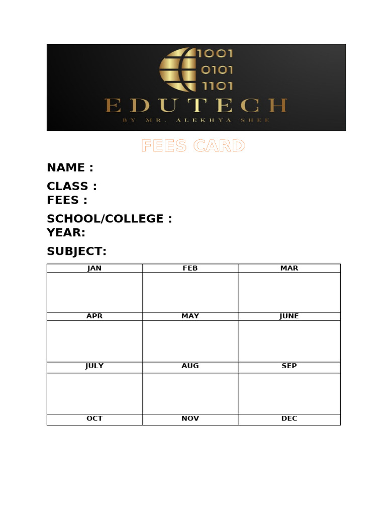 Edutech Fees Card | PDF