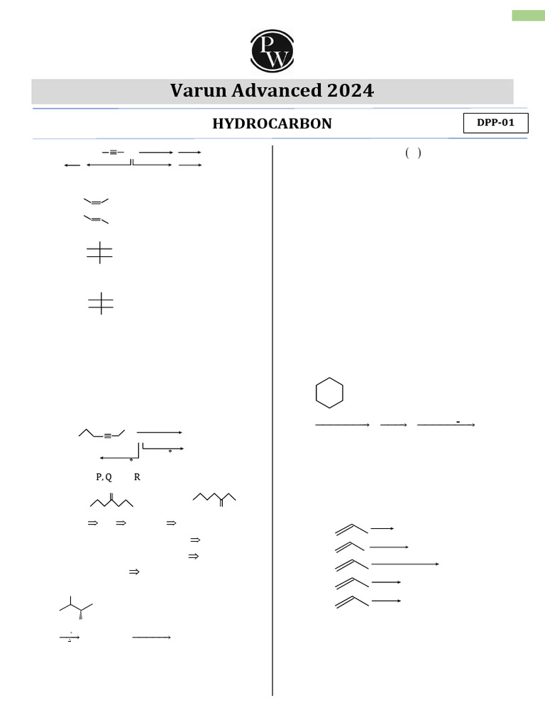 002) Hydrocarbon DPP 01 Varun JEE Advanced 2024 | PDF | Polymerization | Organic Chemistry