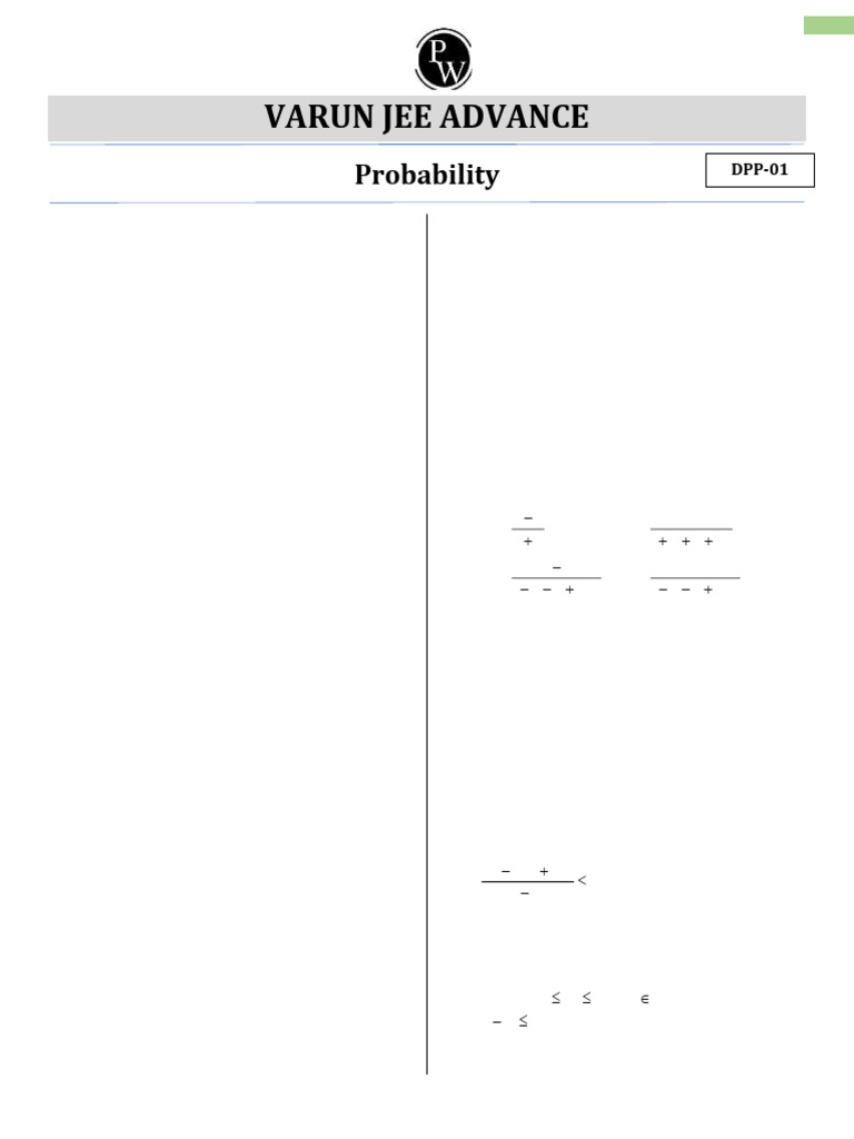 002) Probability DPP 01 Varun JEE Advanced 2024 | PDF | Odds | Probability