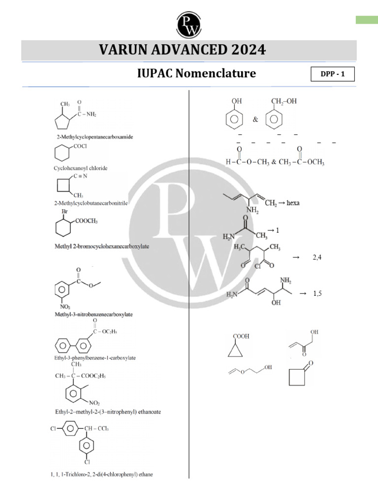 002) IUPAC Nomenclature DPP 01 Varun JEE Advanced 2024 | PDF | Functional Group | Chemical Compounds