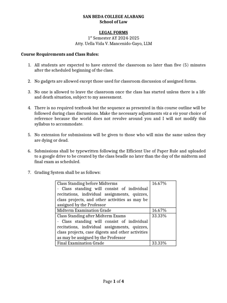 Sbca-Legforms-Syllabus-Ay2425 4 | PDF | Justice | Crime & Violence