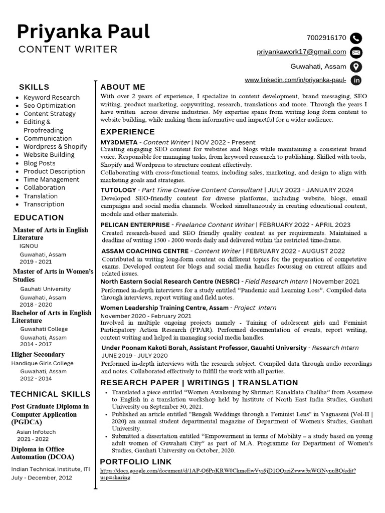 SEO Content Writer Profile | PDF | Search Engine Optimization | Human ...