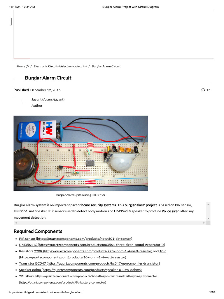 Burglar Alarm Project With Circuit Diagram | PDF | Electronic Circuits ...