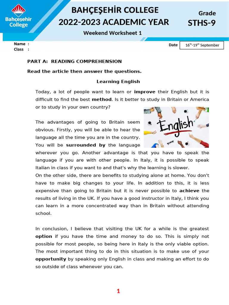 9 Sths Weekend Worksheet 1 1663135344 Pdf English Language 5207