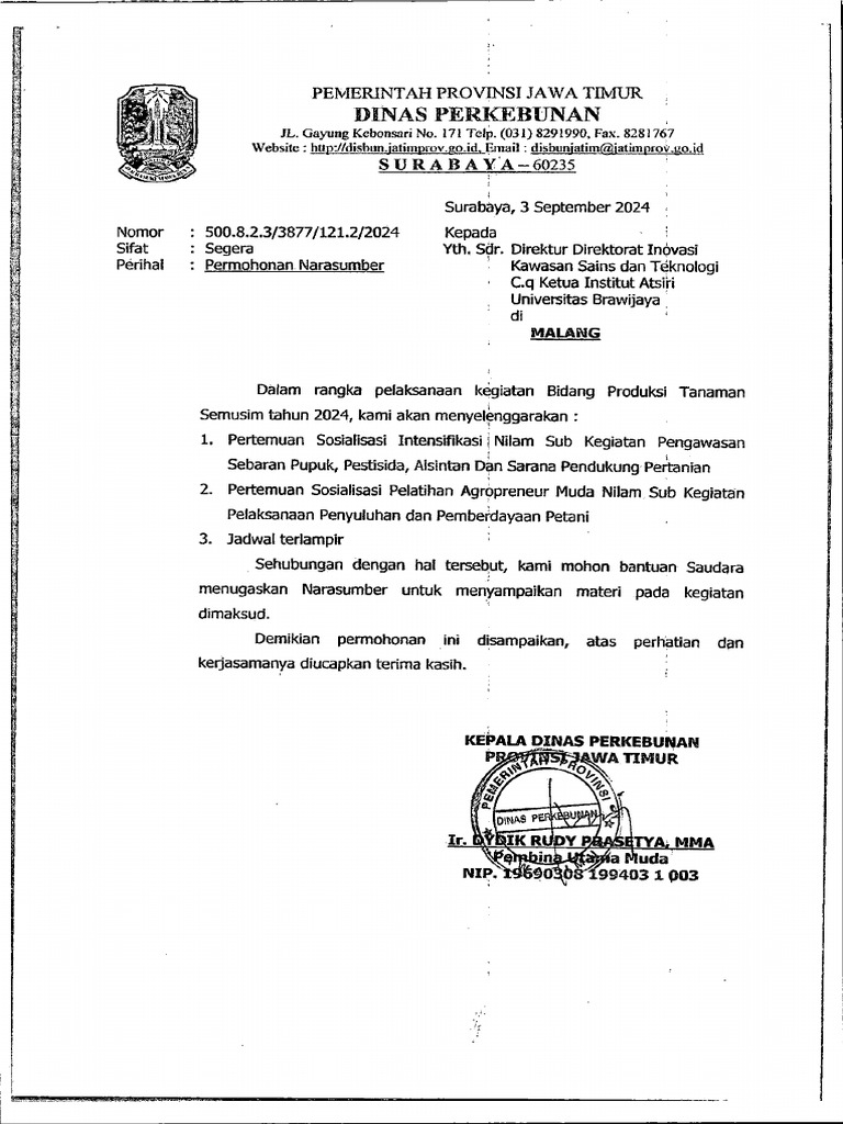 Surat Narsum Inten Dan Agropreneur Nilam 2024 IA UB Signed | PDF