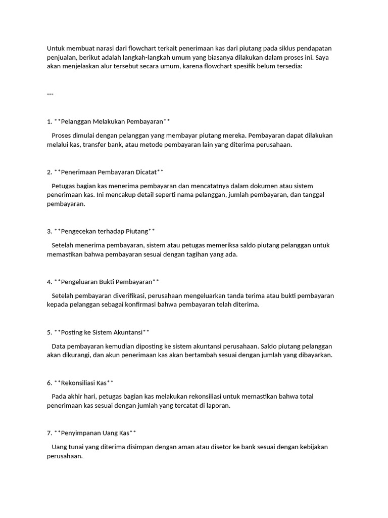 Untuk Membuat Narasi Dari Flowchart Terkait Penerimaan Kas Dari Piutang ...
