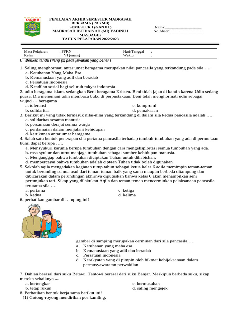 Soal Pas PPKN Kelas 6 | PDF