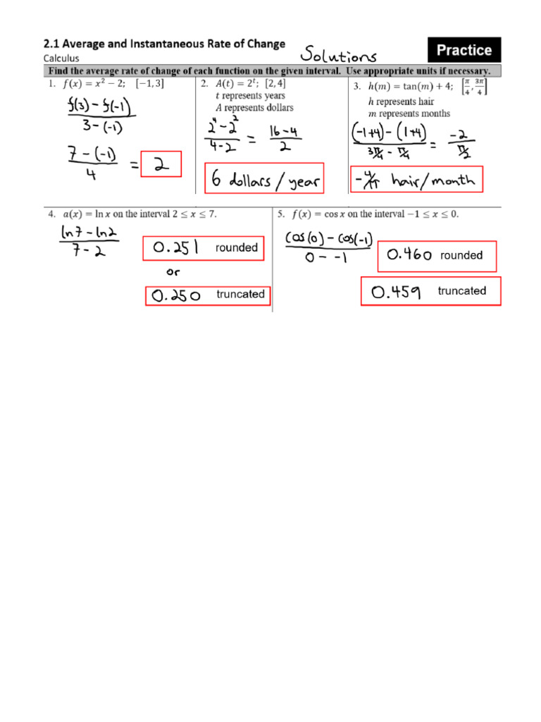 Calc 2.1 Solutions | PDF