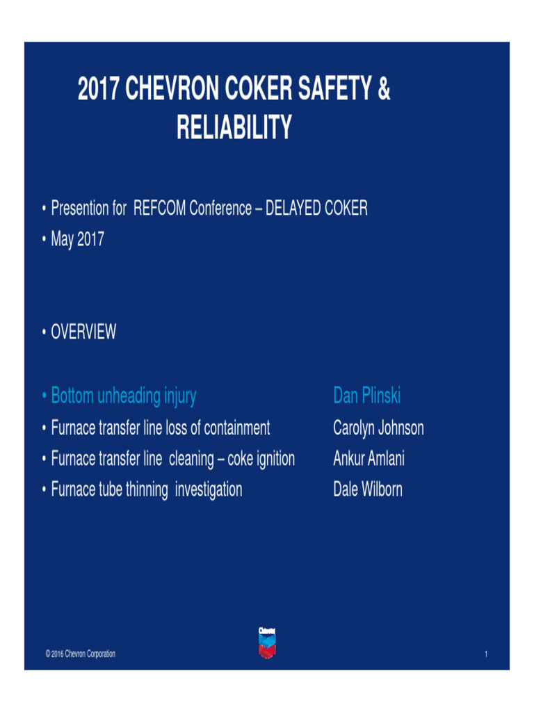 Chevron Coker Safety and Reliability Plinski Johnson Almani Wilborn ...