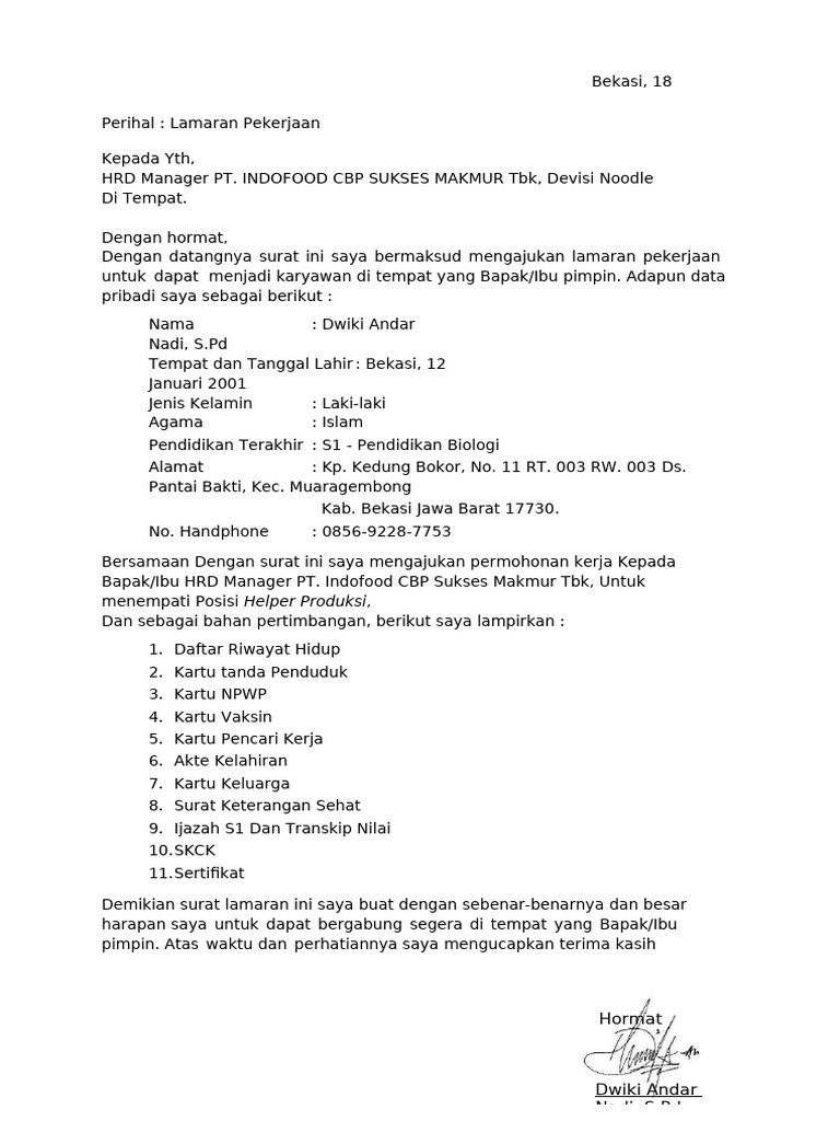 CV Indofood CBP Devisi Noodle | PDF