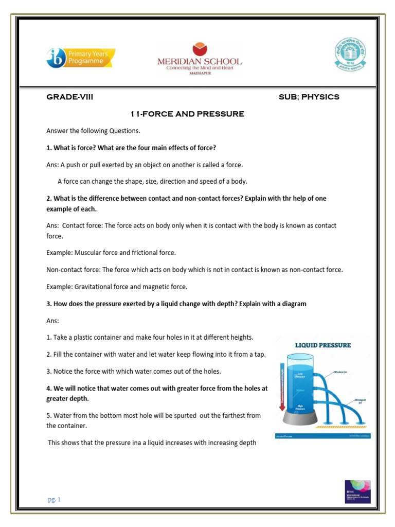 Grade 8 Physics: Force & Pressure | PDF | Force | Pressure