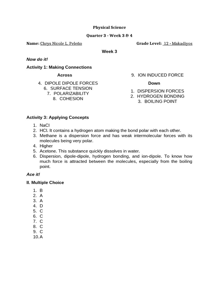 Physical Science Activities for Grade 12 | PDF
