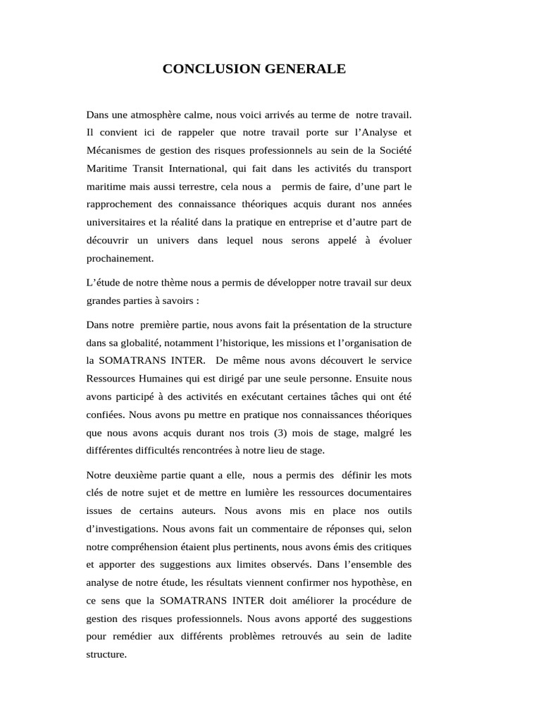 Conclusion Generale | PDF | Gestion des risques | Gestion des ...