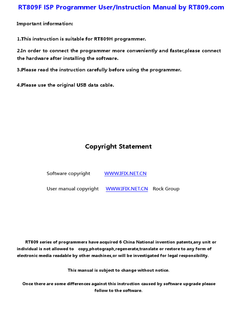 RT809F Programmer User-Instruction Manual | PDF | Flash Memory | Microcontroller
