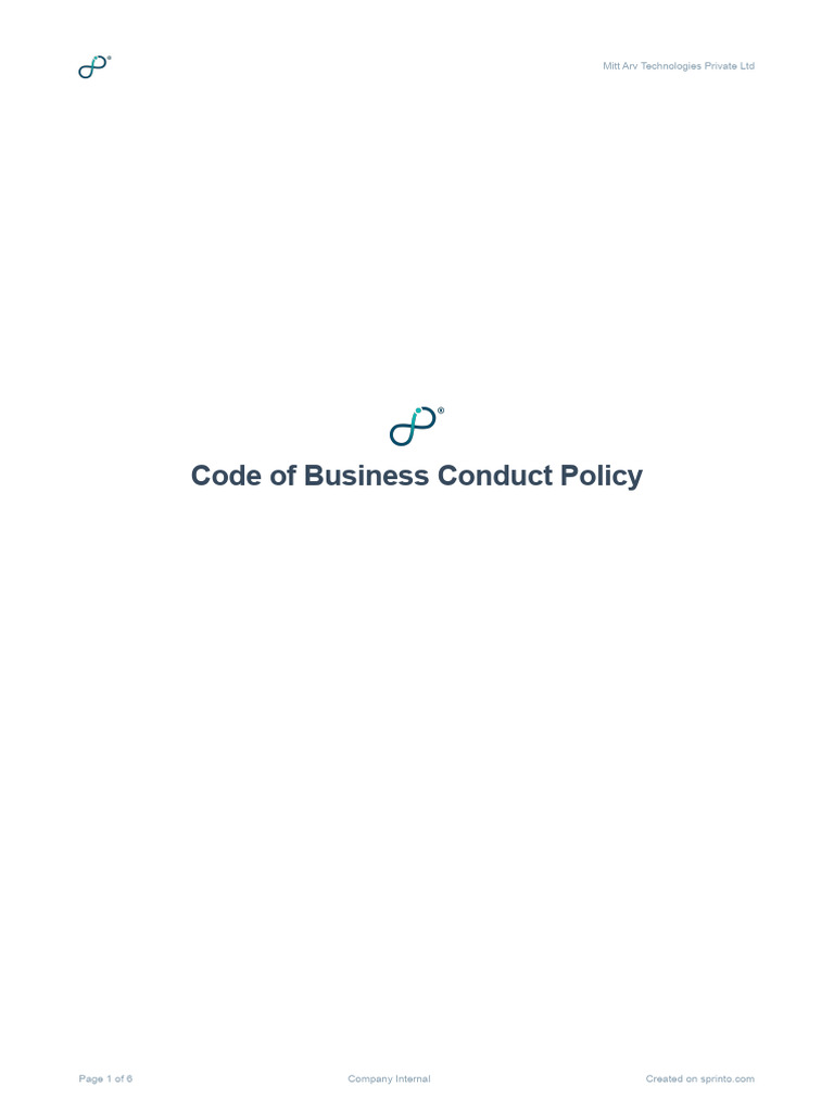 Code of Business Conduct Policy: Mitt Arv Technologies Private LTD ...