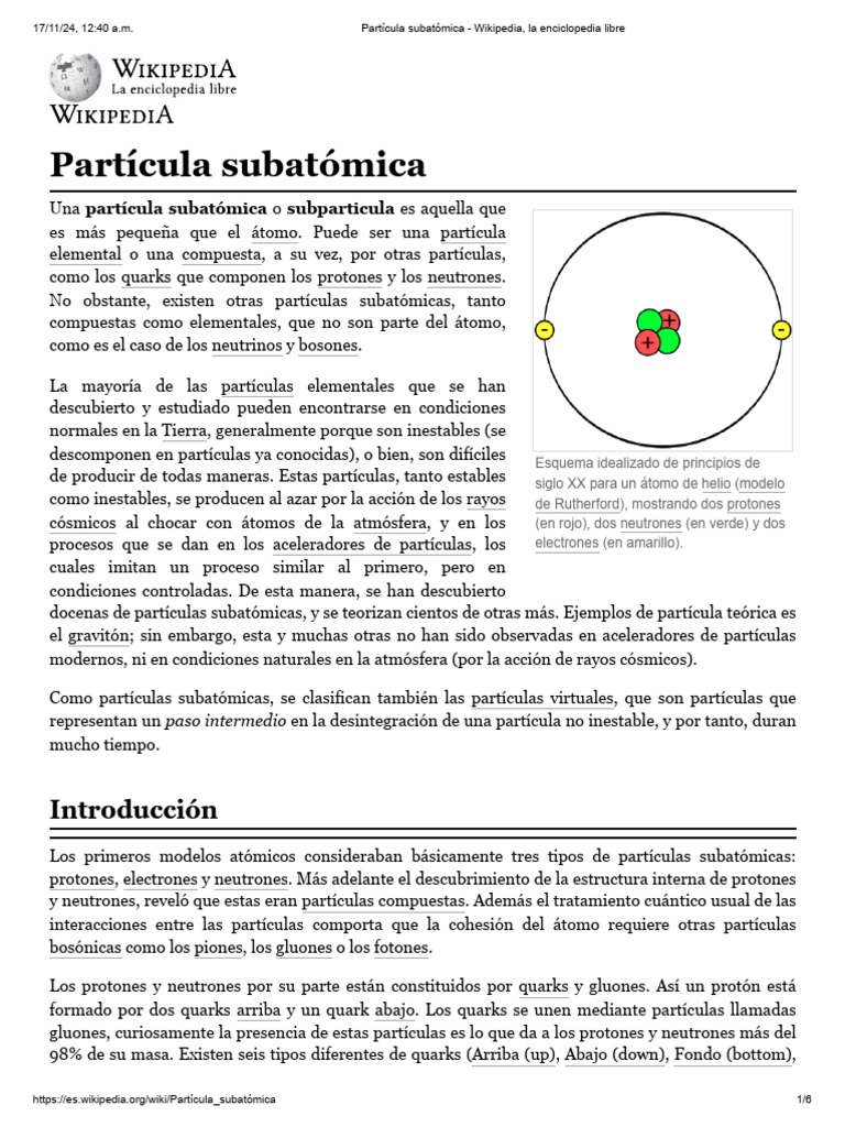 Partícula Subatómica - Wikipedia, La Enciclopedia Libre | PDF | Protón ...