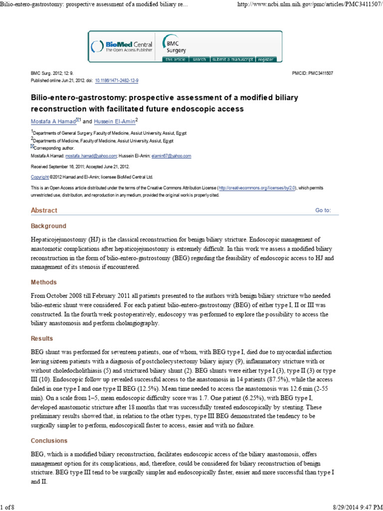 Bilio-Entero-Gastrostomy - Prospective Assessment of A Modified Biliary ...