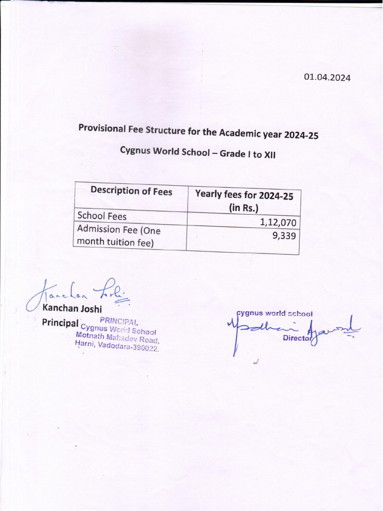 C1. Provisional Fee 2024-25 | PDF