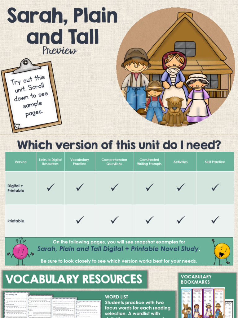 Sarah, Plain and Tall Novel Study Guide | PDF | Reading Comprehension ...