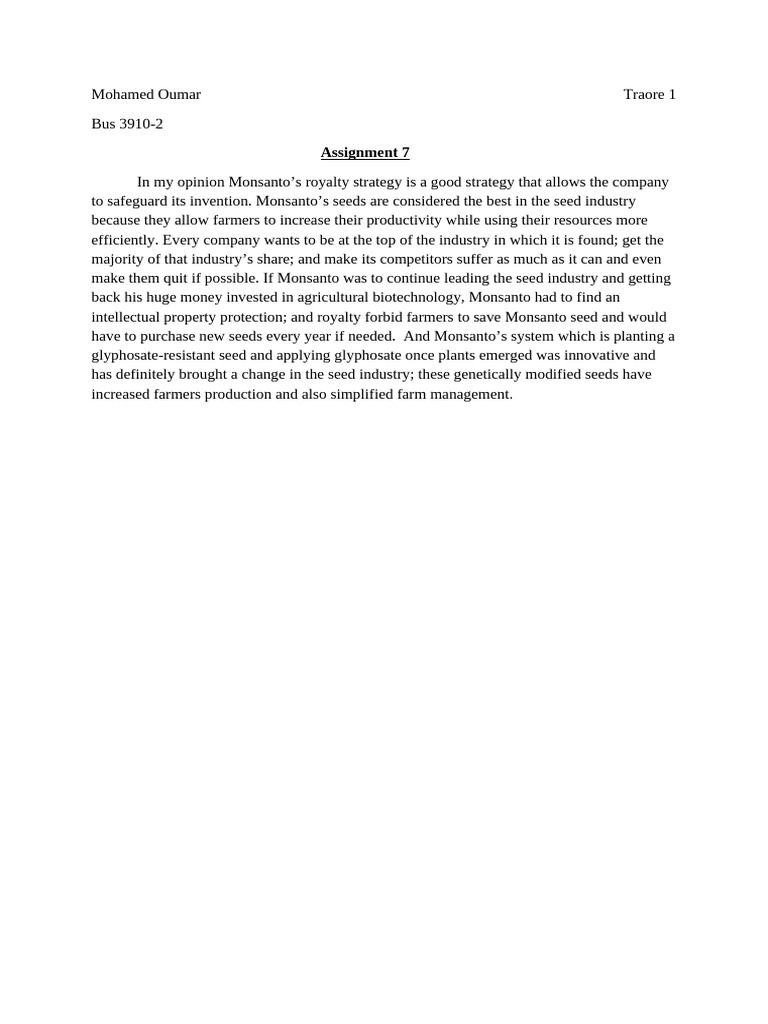 Assignment 7 Mosanto | PDF