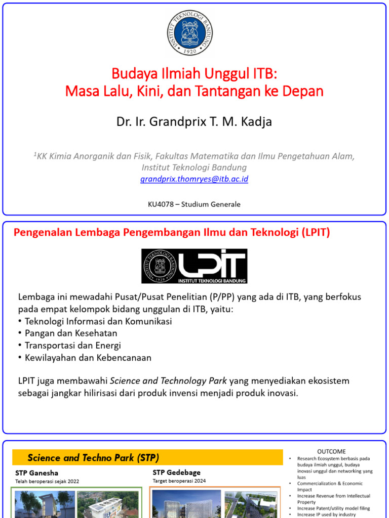 Studium-Generale - GP-rev-Budaya Ilmiah Unggul ITB Masa Lalu, Kini, Tantangan Ke Depan | PDF ...