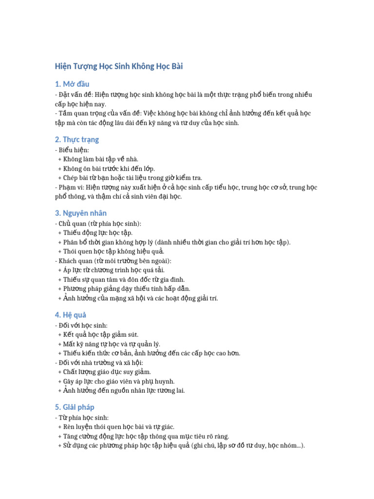 Hien Tuong Hoc Sinh Khong Hoc Bai | PDF