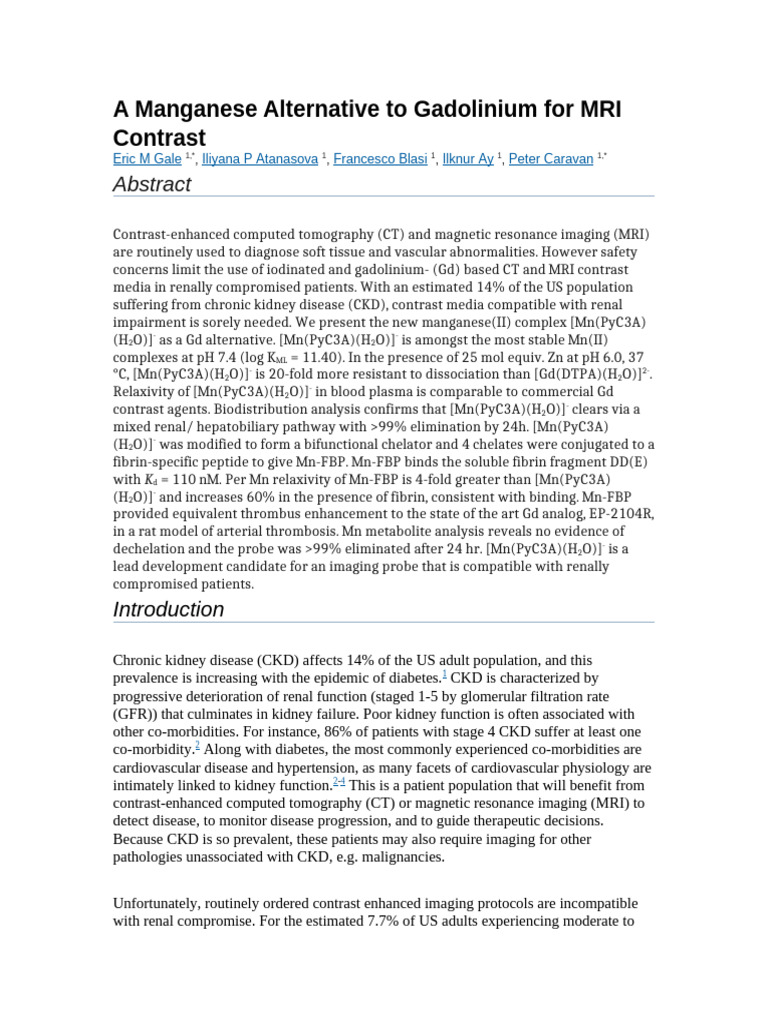 A Manganese Alternative To Gadolinium For MRI Contrast | PDF | Chronic ...