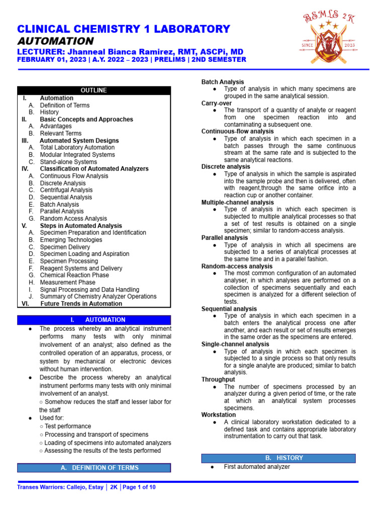 Automation SPC MLS 2K Clinical Chemistry 1 Laboratory 1 | PDF | Spectrophotometry