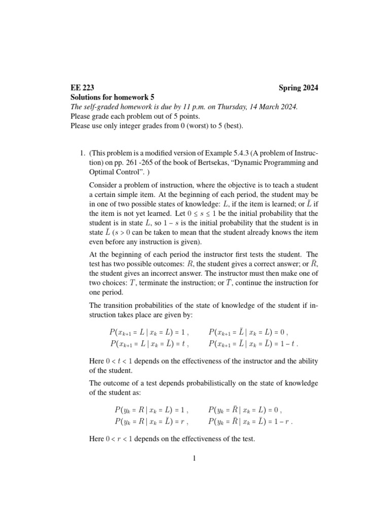 Solution - 05 - 223 - Spring 2024 - Truncated | PDF | Optimal Control ...