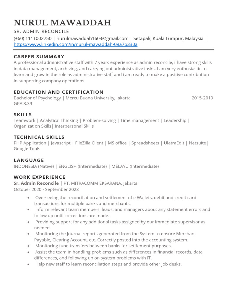 Curriculum Vitae Nurul (1) . | PDF | Banks | Business