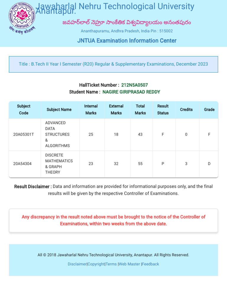 JNTUA Examination Information Center | PDF