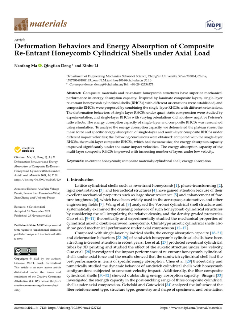 Energy Absorption in Composite Honeycomb Shells | PDF | Composite ...