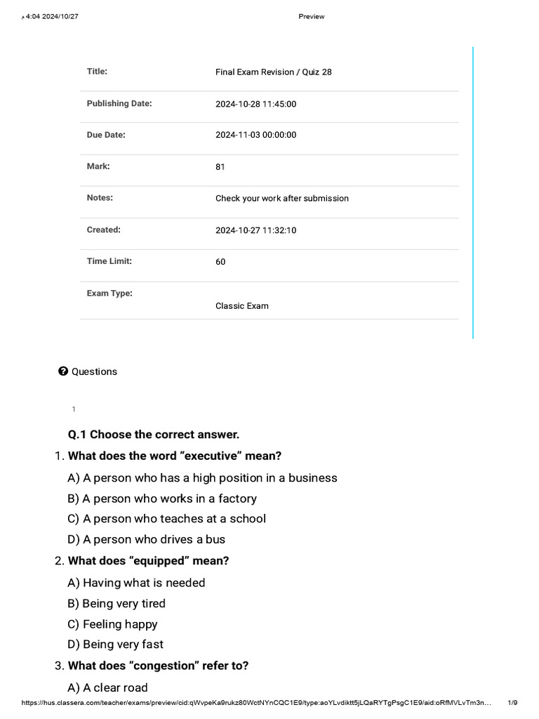 Final Exam Revision Questions 2024 | PDF
