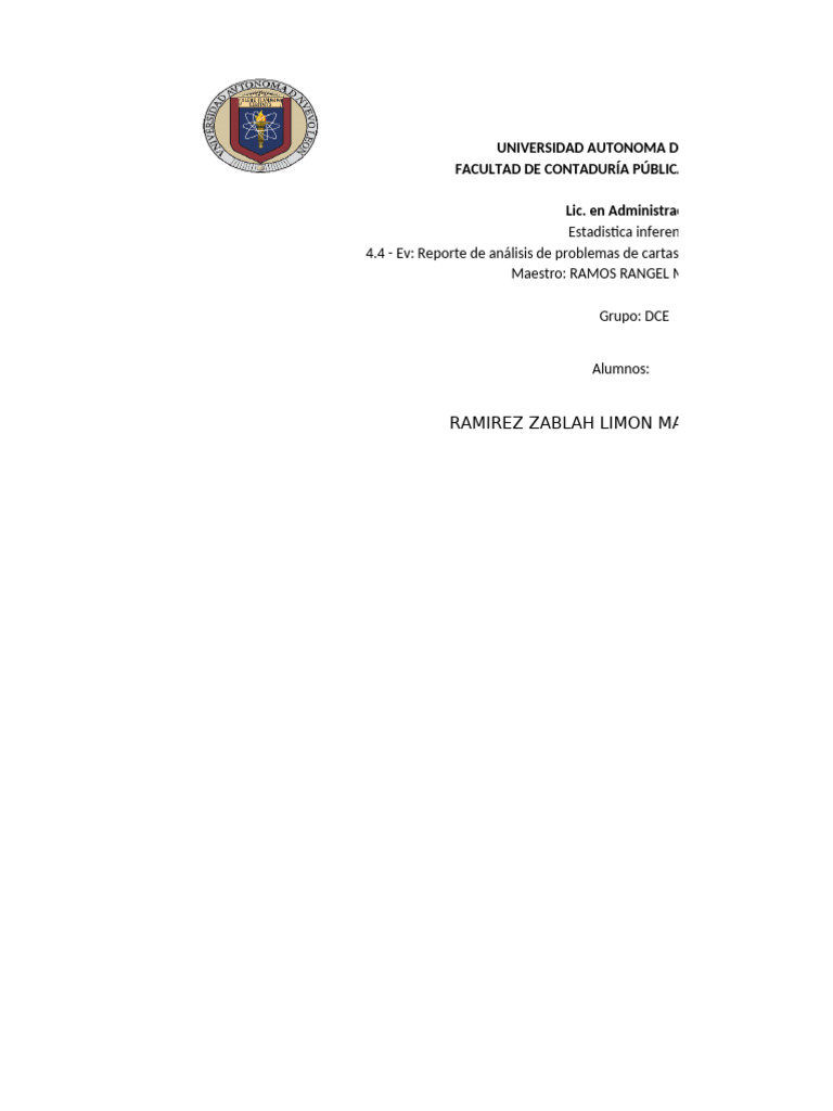 4.4 - Ev Reporte de Analisis de Problemas de Cartas de Control para Variables y Atributos | PDF ...