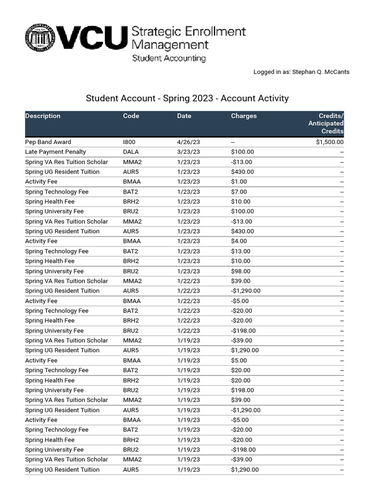 Spring 2023 Student Account Summary | PDF | Payments | Services (Economics)