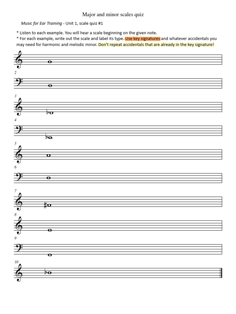 Unit 1 Scale Quiz On Music For Ear Training | PDF