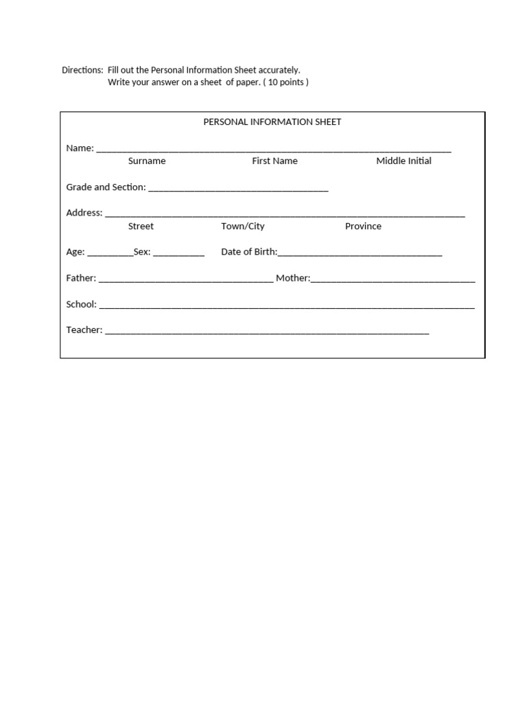 Personal Info Sheet | PDF | Career & Growth