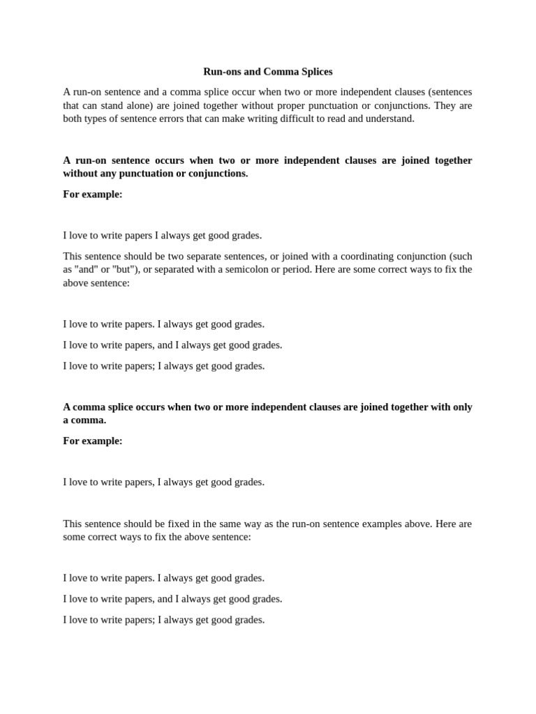 Run-Ons and Comma Splices | PDF | Comma | Linguistics