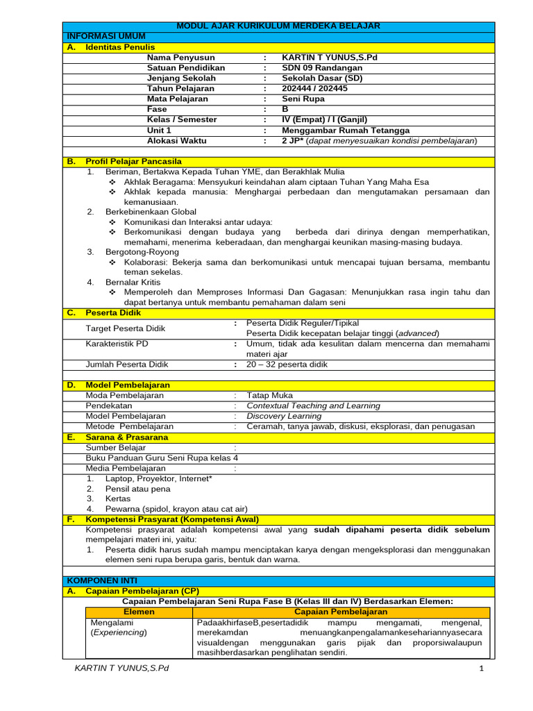 Modul Seni Rupa Kls 4 Sms 1 | PDF