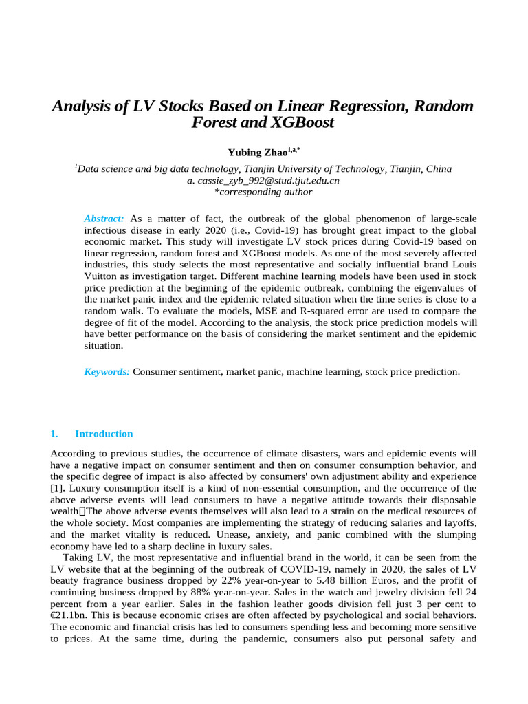 Analysis of LV Stocks Based On Linear Regression, Random Forest and Xgboost | PDF | Errors And ...