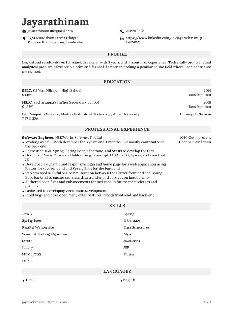 Jayarathinam-Resume | PDF | Java Script | J Query