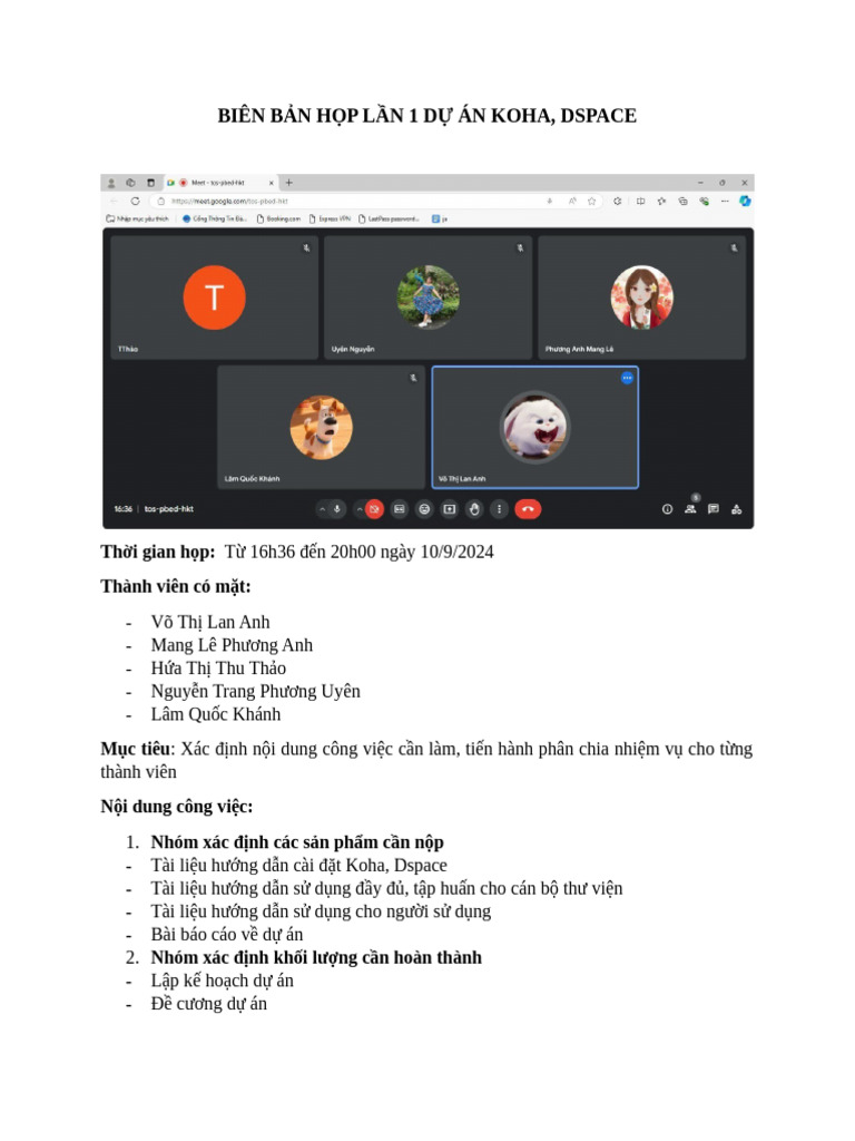 BIÊN BẢN HỌP LẦN 1 DỰ ÁN KOHA | PDF