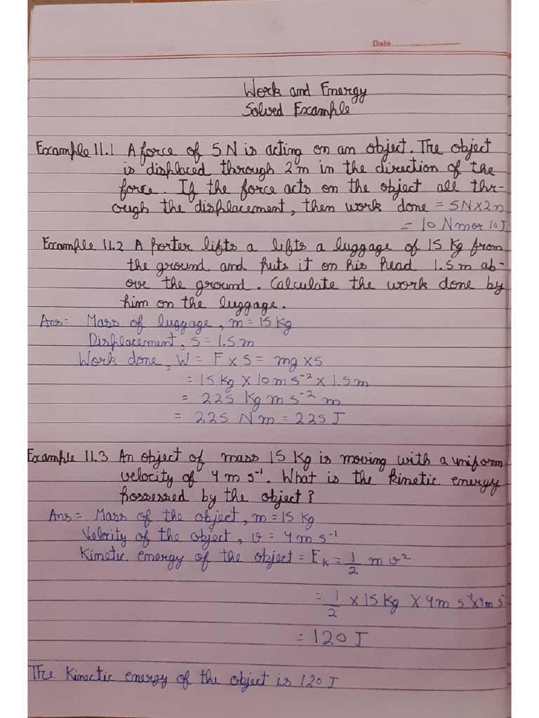 Sourish, 9-C, Work and Energy, Solved Example | PDF